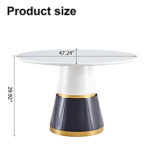 Modern 5-Piece Round Marble Dining Table with 4 Gray Upholstered PU Leather Dining Chairs Set, Circular Marble Texture Dining Table with Gold Pedestal and Printed Marble Top for Dining Kitchen