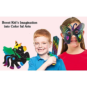 MAXZONE Scratch Paper Art Notebooks - Rainbow Scratch Off Art Kits for Kids Activity Color Book Pad Black Magic Art Craft Supplies Kits for Girls Boys Birthday Party Favor Game Christmas Toys Gift