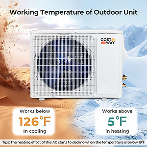 COSTWAY 18000 BTU Wifi Enabled Mini Split Air Conditioner & Heater, 21 SEER2 208-230V Inverter AC Unit Cools up to 1250 Sq. Ft., Energy Efficient (Black, 18000BTU, 208-230V, 21 SEER2-WIFI)