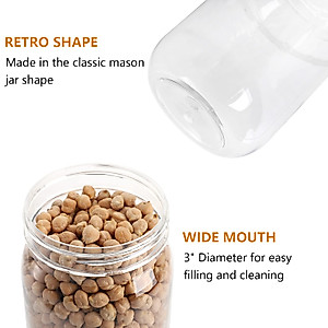 Tebery 12 Pack Clear Plastic Mason Jars with One Piece Lids, 16OZ Mason Cocktail Cup Shatterproof Drinking Jar, Refillable Empty Slime Storage Containers for Overnight Oats, Honey, Spices and Herbs