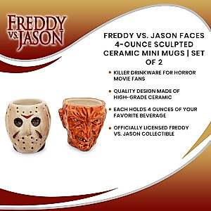 Freddy vs. Jason Faces Sculpted Ceramic Mini Mugs, Set of 2 | BPA-Free Small Coffee Cups For Espresso, Caffeine, Beverage | Home & Kitchen Essentials | Horror Movie Collectible | Each Holds 4 Ounces