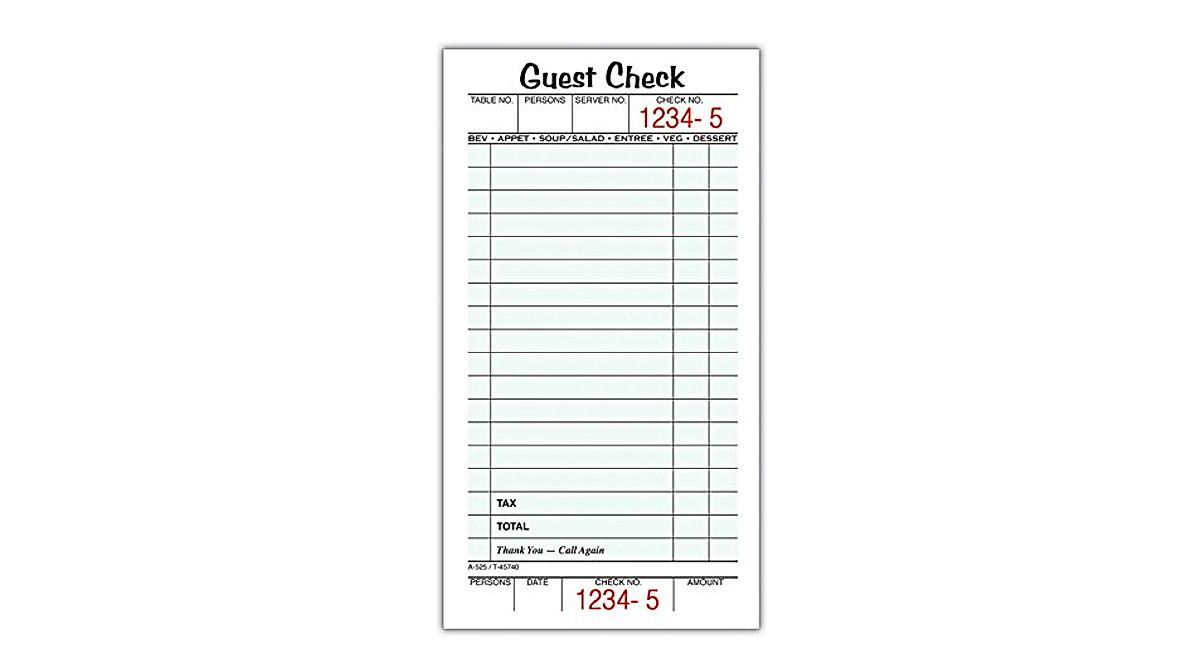 Adams Single Part Perforated Guest Check Pads, 5 Pads