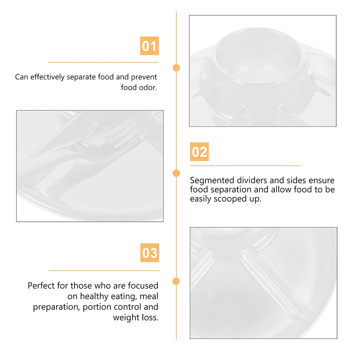 Hemoton Pasta Plate Bowl Plates Divided Plates Dinner Plate: Portion Control Plate 4 Compartments Diet Plate with Soup Compartment for Adult Home Restaurant 8.5 Inch White Bowl Plate