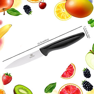 Paring Knife, Kaloo 3.7 inch Small Fruit Knife with Straight Edge, Razor Sharp Kitchen knife, Peeling and Vegetable Knife, German Stainless Steel Pearing Knife with Ergonomic Handle (Black)
