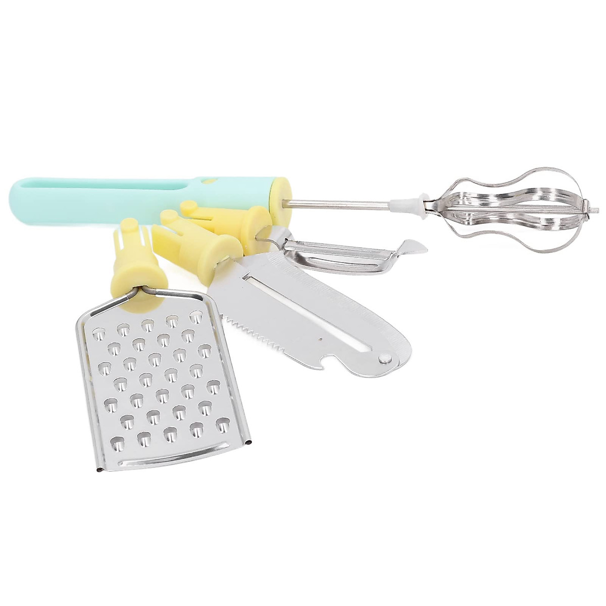 CHEOTIME 4Pcs Kitchen Gadget Set, Stainless Steel Kitchen Utensils Set Egg Beater Digging Knife Grater Cooking Utensil Sets Detachable Kitchen Cooking Set for Kitchen