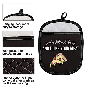 Pizza Lover Gift You’re Hot and Cheesy and I Like Your Meat Funny Oven Pot Holder with Pocket (Hot and Cheesy)