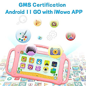 Azeyou 7 inch Android 11.0 Tablet for Kids, 2GB RAM 32GB ROM Toddler Tablet with Bluetooth, WiFi, Dual Camera, Shockproof Case, Kids APPs Pre-Installed, Parental Control, K10 Tablet Pink