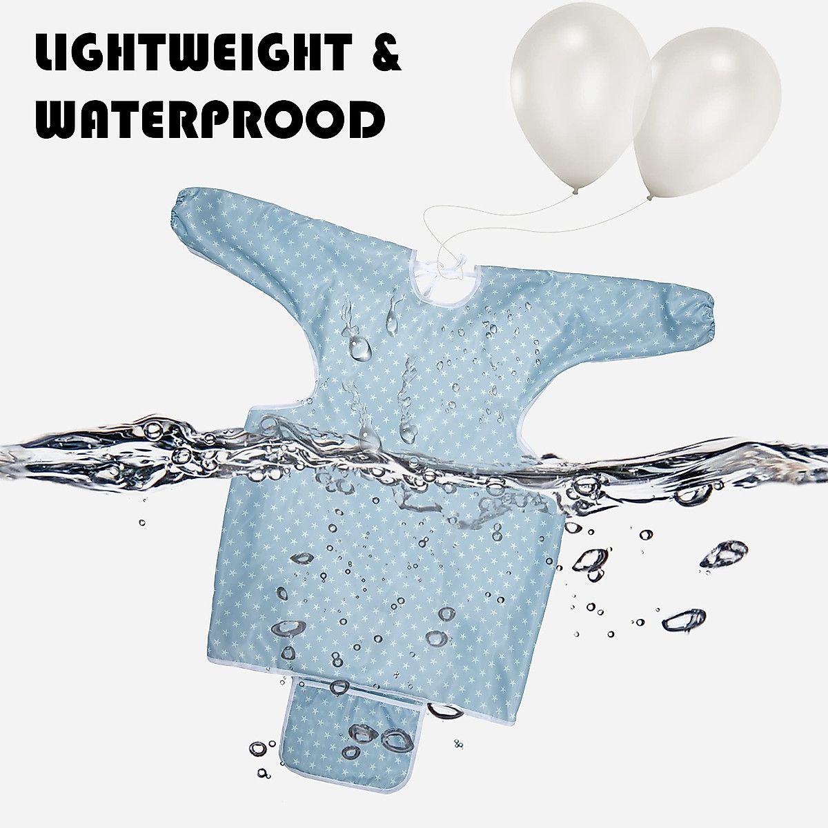 Little Dimsum Baby Toddler Weaning Bib Coverall, Attaches to High chair, Waterproof Long Sleeve Feeding Smock Apron, Easy to Clean for Eating 6-36 Months（Blue-star）