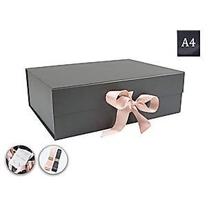 SKETCHGROUP Luxury Gift Box with 2 Satin Ribbon and Magnetic Closure (A4, Black)