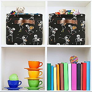 Sletend Skull Rectangular Storage Bin Foldable Sturdy Organizer Basket with Leather Handles for Organizing Home Office Nursery-1Pack