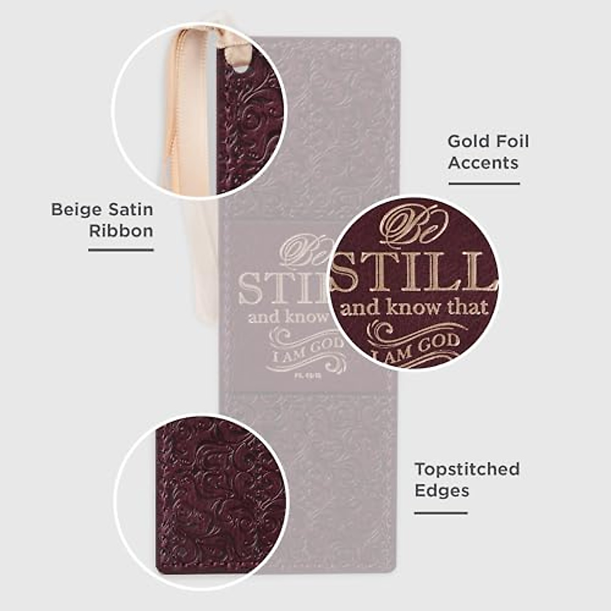 Christian Art Gifts Faux Leather Bookmark Be Still and Know Psalm 46:10 Bible Verse, Brown