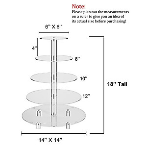 Jusalpha Large 5-Tier Acrylic Round Wedding Cake Stand/Cupcake Stand Tower/Dessert Stand/Pastry Serving Platter/Food Display Stand (5RF)