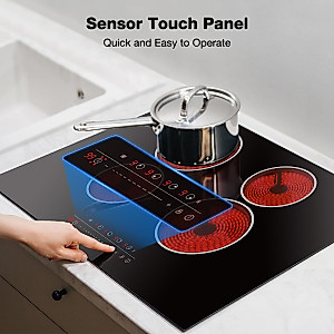 ThermoMate 30 Inch Electric Cooktop 4 Burners, ETL Certified Built-in Radiant Electric Stove Top, 30" Ceramic Cooktop 6000W with Touch Control, 9 Heating Level, Chlid Lock & Timer, 220-240V Hard Wire