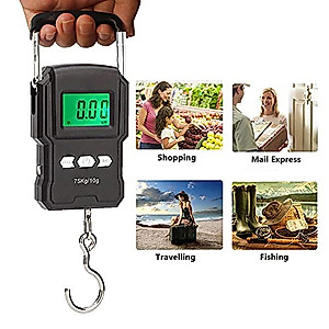 YYGJ, Rechargeable Lugagge Scale Portable Electronic Hook Scale Digital Hanging Bag Luggage Weight Scale Fishing Scale with Measuring Tape 165Lb Black
