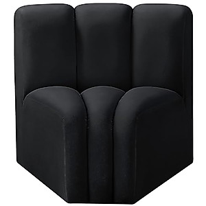 Meridian Furniture 103Black-CC Arc Collection Modern | Contemporary Curved Corner with Soft Black Velvet, Channel Tufting, Modular for Limitless Configurations, 33" W x 31" D x 30" H, Black