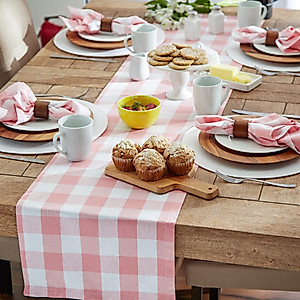 DII Buffalo Check Collection, Classic Farmhouse Table Runner, 14x72, Pink & White