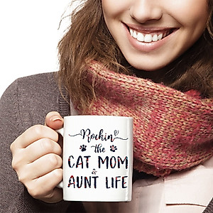 Floral Auntie Coffee Mug, Rockin' The Cat Mom And Aunt Life, Auntie Cat Lovers Mug, Gifts For Aunt, Auntie Gifts Mug, Crazy Cat Lady, Gift for Aunt, New Aunt Mugs, Mother's Day Gifts Tea Cup