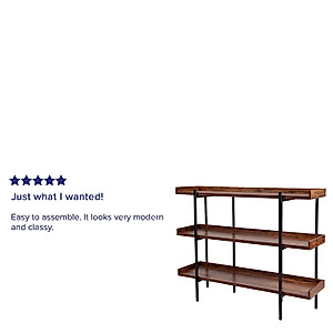 Flash Furniture Mayfair 3 Shelf 35"H Storage Display Unit Bookcase with Black Metal Frame in Rustic Wood Grain Finish