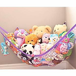 MiniOwls Storage Hammock Stuffed Toys Organizer - Fits 30-40 Plush Animals. Great Gift for Boys and Girls. Instead of Bins and Toy Chest – Displays Teddies Easily. (Purple, X-Large)