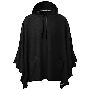 Ohoo Men's Hooded Poncho Cape Cloak Fashion Hoodie Pullover with Pockets / DCF702-BLACK-XL