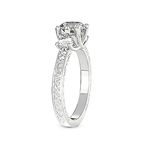3 ct IGI Certified Cushion Shape Lab Grown Diamond Ring | 14K Or 18K White, Yellow Or Rose Gold | Valencia Three Stone Vintage Ring | FG-VS1-VS2 Quality Friendly Diamonds