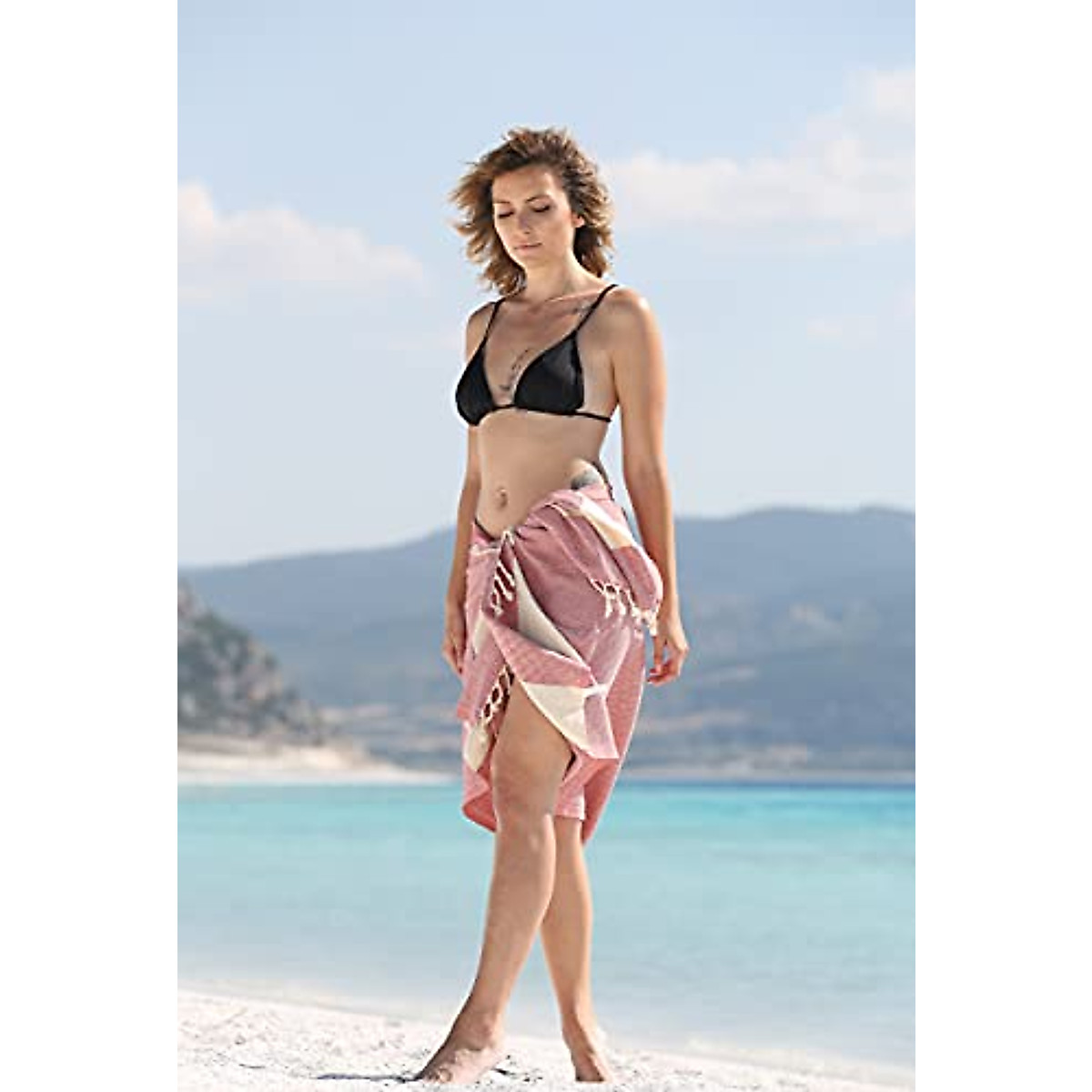 Aegean Turkish Beach Towel (37 x 73) for Adult - Prewashed for Soft Touch, 100% Cotton - Quick Dry Bath Towels with Amazing Colors - Unique Turkish Towels for Bathroom, SPA, Yoga Peshtemal- [Red]