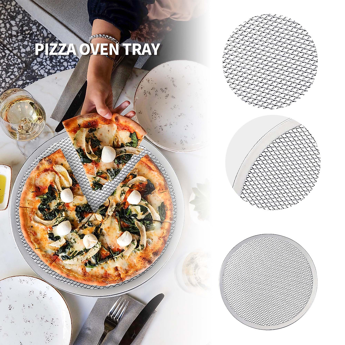 YEUIKERR 2 Pack Pizza Screen,12 Inch Non-Stick Bakeware Baking Screen, Aluminum Pizza Pan with Holes Pizza Mesh, Seamless