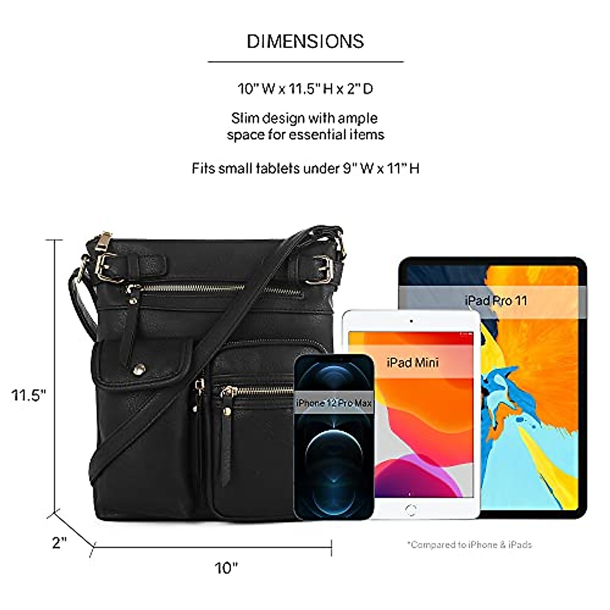 SG SUGU Katie Lightweight Medium Crossbody Bag Shoulder Bag with Multi Pocket for Women | BLACK