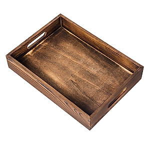 Liry Products Rustic Brown Wood Food Serving Tray Cutout Handles Breakfast in Bed Coffee Wine Rectangular Ottoman Nesting Crate Tabletop Storage Box Desktop Document Holder Party Office Home Kitchen