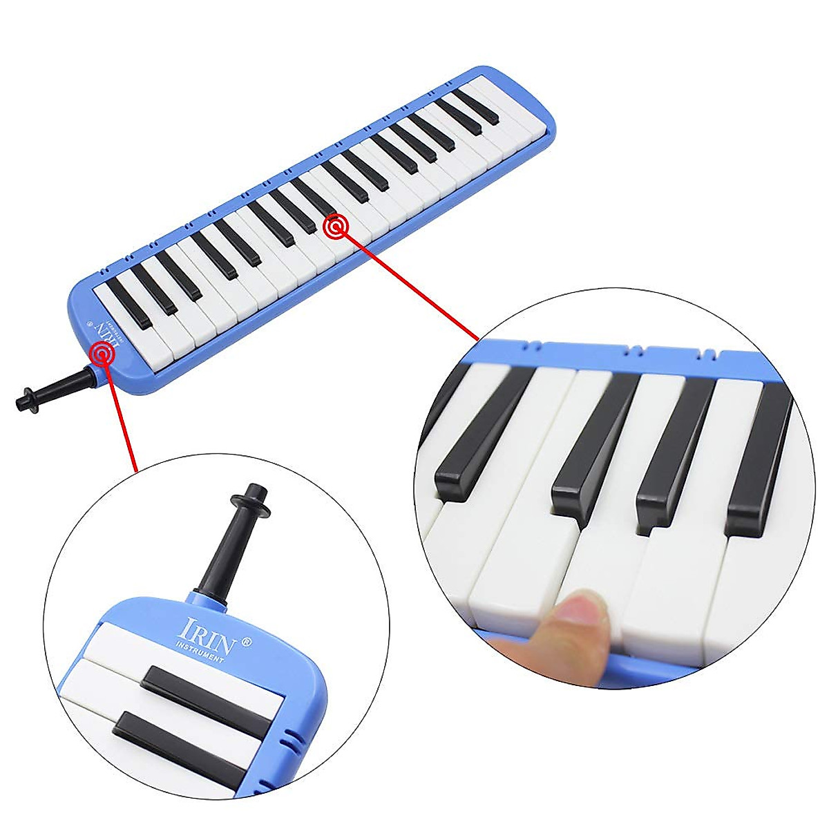 Key Mouth Piano Melodica ABS Keyboard Musical Accordions Instrument with Carrying Bag Strap Mouthpiece Portable Blowpipe & Blowpipe Student Class Harmonica with Bag Adults Gift (37 Keys, Blue)