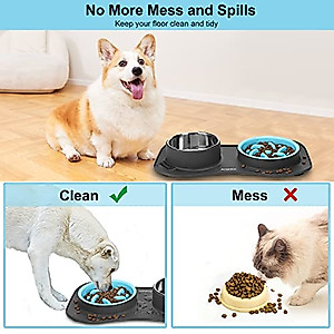 Anipaw Slow Feeder Dog Bowls 3 in 1 Stainless Steel Food and Water Bowls with Non-Spill and Skid Silicone Mat to Slow Down Eating for Large Medium Small Breed Size Dogs and Cats