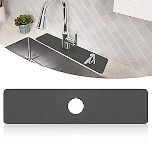 LOPNUR Faucet Mat for Kitchen Sink, 24 Inch Long Kitchen Sink Splash Guard Behind Faucet, Cuttable Kitchen Faucet Mat for Bathroom Sink Faucet Mat Splash Guard with Absorbent Diatomite, Grey