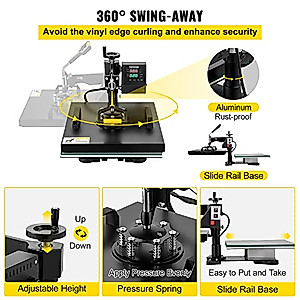 VEVOR Heat Press Machine, 15x15in 2in1, Clamshell Sublimation Transfer Printer with Teflon Coated, Digital Precise Heat Control, Powerpress for T-Shirts Hats Caps