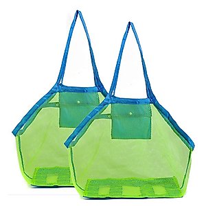 2 Pack Extra Large Mesh Beach Bag Childrens' Toy Storage Swimming Equipment Storage Bag Laundry Tote Backpack,Stay Away from Sand and Water, Toy Not Included (Blue)
