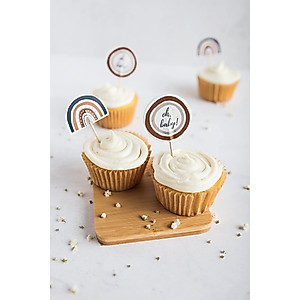 Ashleigh's Boho Rainbow Baby Shower Cupcake Topper Set: 24 Bohemian Rainbow Cupcake Picks & 50 Cupcake Liners, Gender Neutral Boy or Girl Autumn Collection