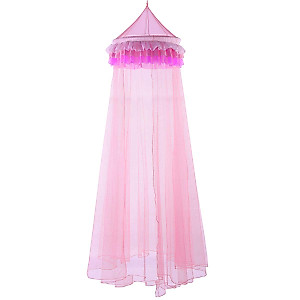 HAPPYGRILL Bed Canopy Mosquito Net Princess Fairy Net with Elegant Ruffle Lace for Girls and Baby (Pink)