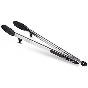 GEEKHOM Barbecue Tongs 16-Inch Extra Long Grilling Tong for Cooking with Silicone Tips and Locking Head, Non-Slip Non-Stick Kitchen Tong BBQ Tool for Grills Smokers Salad