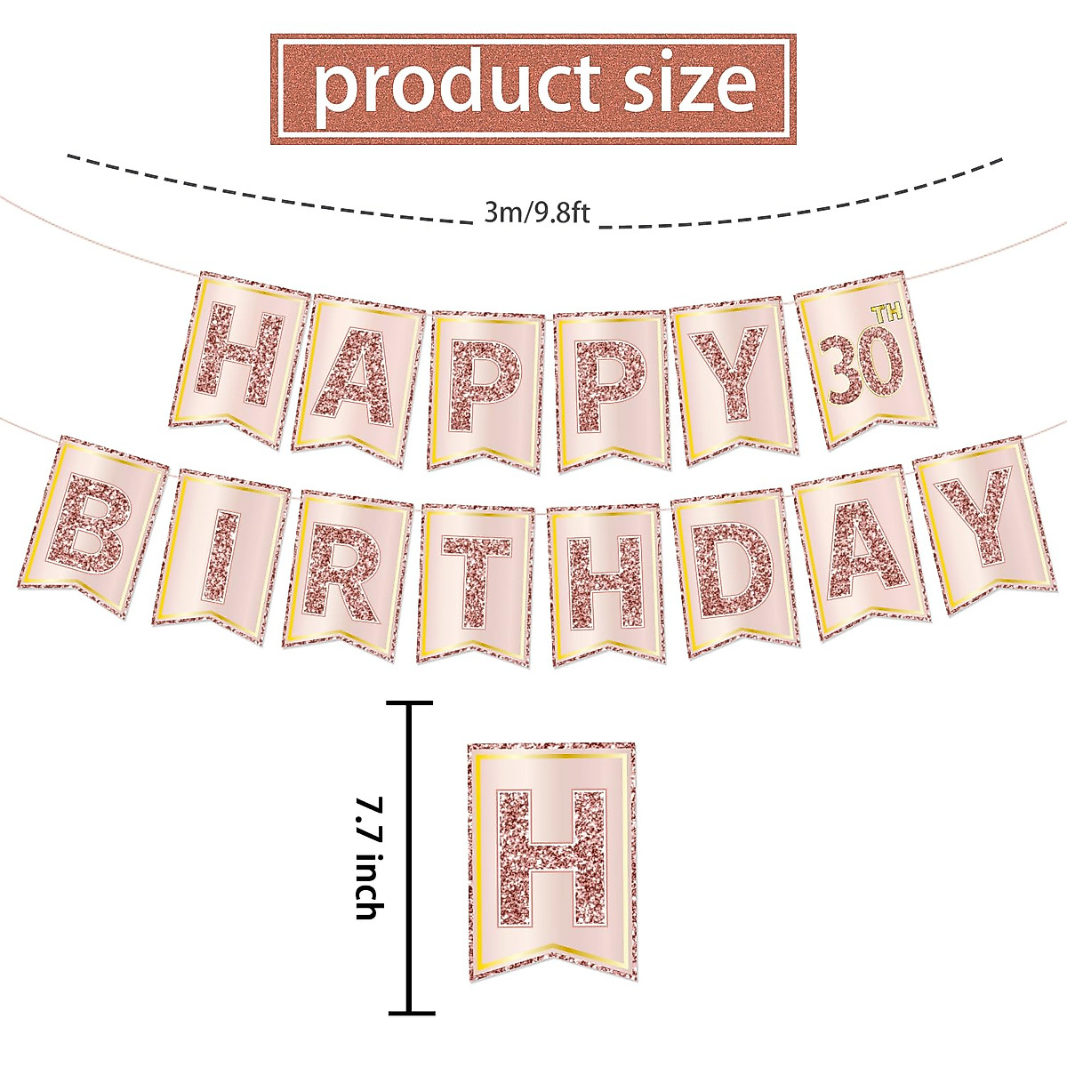30th Birthday Decorations for Women, Rose Gold 30th Birthday Decorations Includes 30th Birthday Banner and Hanging Swirls for Women, 30th Birthday Party Supplies 17PCS