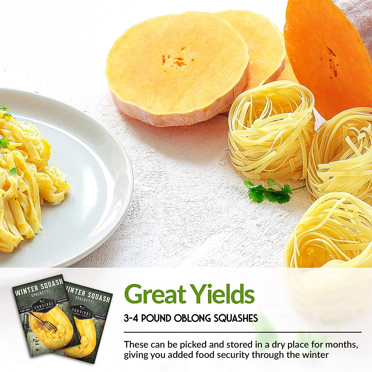 Survival Garden Seeds - Spaghetti Squash Seed for Planting - Packet with Instructions to Plant and Grow Low Carb Healthy Winter Squash in Your Home Vegetable Garden - Non-GMO Heirloom Variety