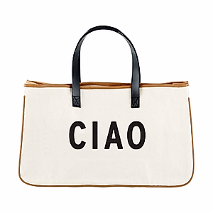 19" White Canvas Tote Bag with Ciao Design