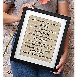 FACEINSE Framed Burlap Print Gifts for Boss Retirement Gifts for Mentor Supervisor Leader Thank You Boss Gift Boss Day Gifts for Women Men Boss Lady Leaving Going Away Goodbye Gifts to Friend Him Her
