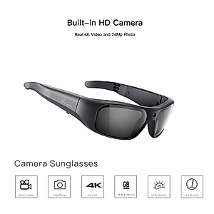OhO Camera Glasses,4K Pro 24M Resolution H.265 Smart Glasses with Built-in 32GB Memory,UV400 Sunglasses for Outdoor Sport