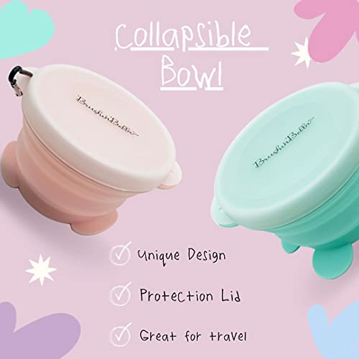 BrushinBella Baby Feeding Set - Collapsible Feeding Supplies for Travel - Food Grade Silicone Suction Baby Bowl, Baby Plate, Baby Bib, Baby Spoons First Stage - Cute Baby Eating Supplies Toddler Gift