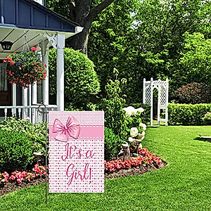 It's A Girl Garden Flag Pink Baby Shower Birth Announcement Decorations for Girl 12x18 Inch Double Sided New Baby Garden Flag Gender Reveal Party Decor Vertical Burlap Banner Outdoor Lawn Yard Sign