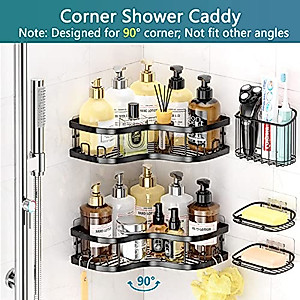 MXMAMK Corner Shower Caddy, 5-Pack Shower Organizer Corner Shower Shelf For Inside [Never Drop] Rustproof Adhesive Shower Caddy Corner Bathroom Shelves (Black)