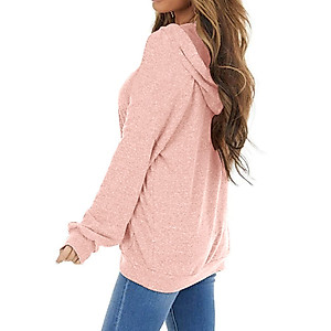 PGANDS Women's Casual Long Sleeve Drawstring Hoodies Sweatshirt Cute Loose Lightweight Soft Pullover Tops with Pocket Peach-pink