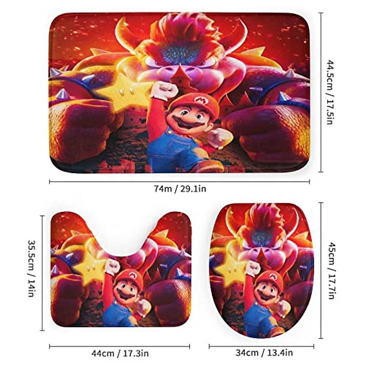 FFIS Anime Super 𝐌.𝐚𝐫𝐢𝐨 𝐁.𝐫𝐨𝐬 Movie.Bathroom Shower Curtain Set, 4 Piece Bathroom with Waterproof Shower Curtain and Non Slip Shower Mat & Toilet Lid Cover Mat U Carpet