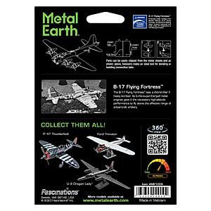 Fascinations Metal Earth B-17 Flying Fortress Color 3D Metal Model Kit Bundle with Tweezers