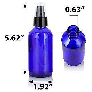 4 oz / 120 ml Cobalt Blue Glass Boston Round Bottle with Black Treatment Pump (12 Pack)