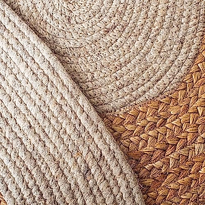 THE PIKKU INTERNATIONAL - Handmade Jute Rug Beige with White Cord Border Farmhouse Jute Area Rug (7 x 11 Feet Oval)